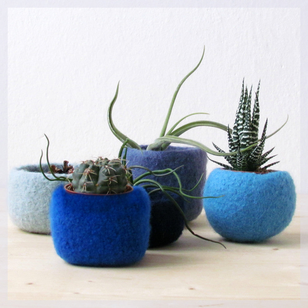 Blue succulent planters set, Instant collection – The Yarn Kitchen